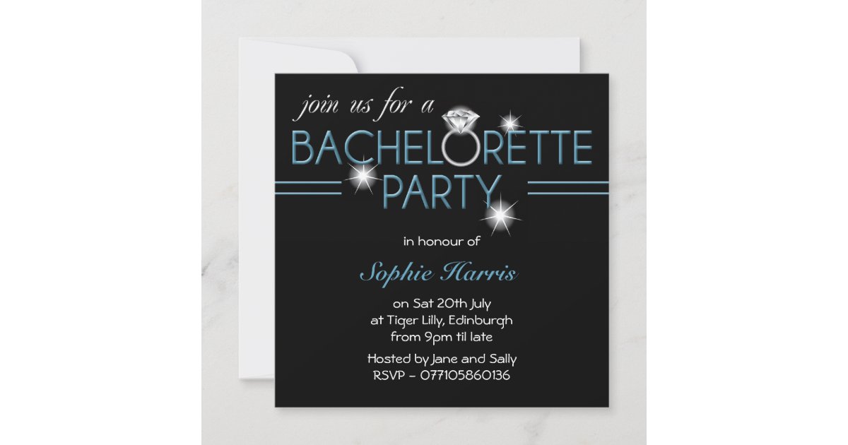 Bling Ring Blue Bachelorette Party Invitation | Zazzle