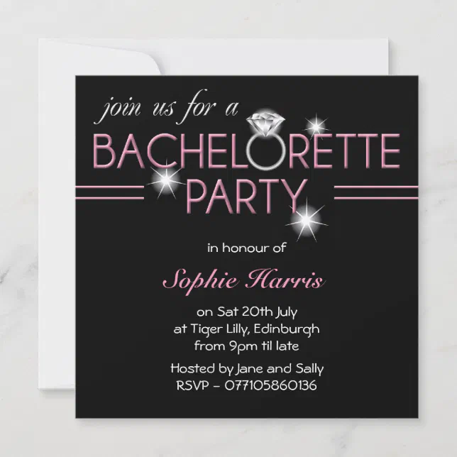 Bling Ring Pink Bachelorette Party Invitation | Zazzle