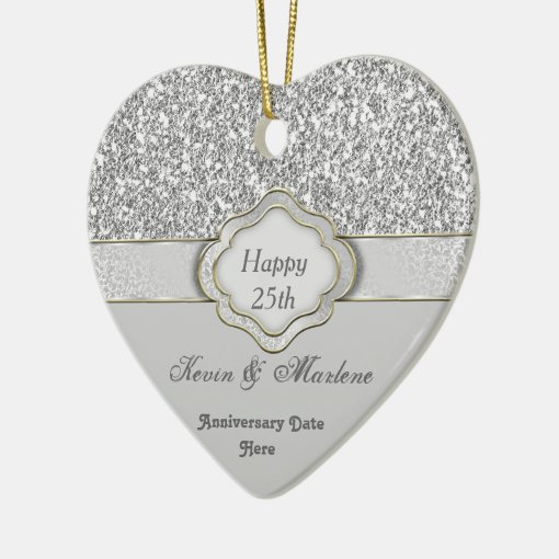 BLING Silver CUSTOM 25th ANNIVERSARY GIFT ORNAMENT | Zazzle