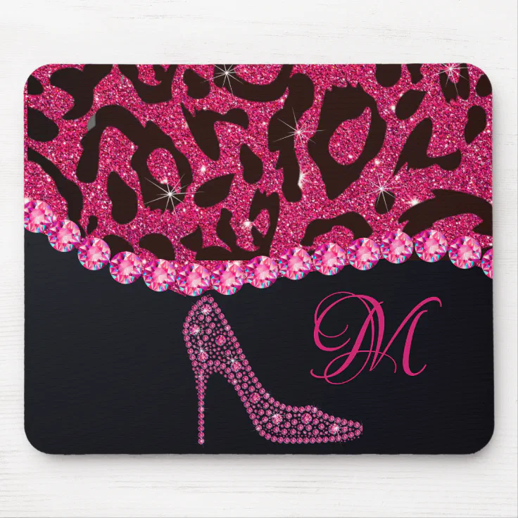 Bling Sparkle Diamond Glitter Leopard Pink Mouse Pad | Zazzle