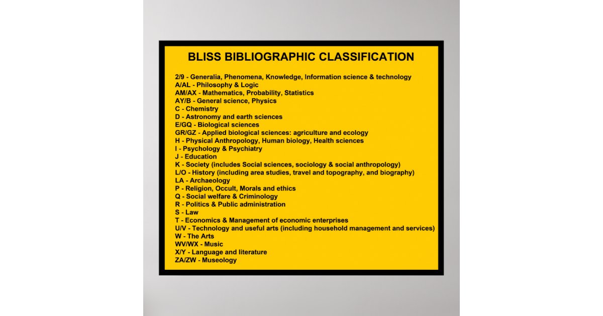 Bliss Bibliographic Classification System Poster | Zazzle