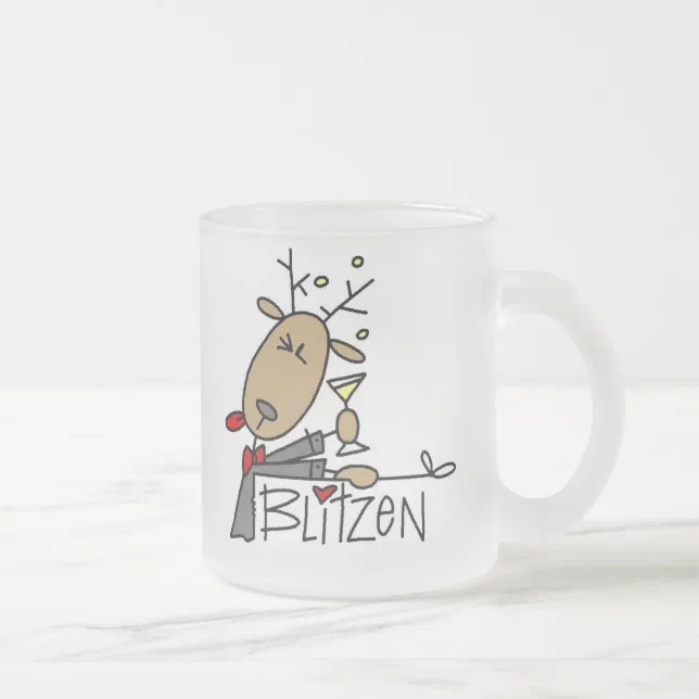 Blitzen Reindeer Christmas Tshirts and Gifts Frosted Glass Coffee Mug ...