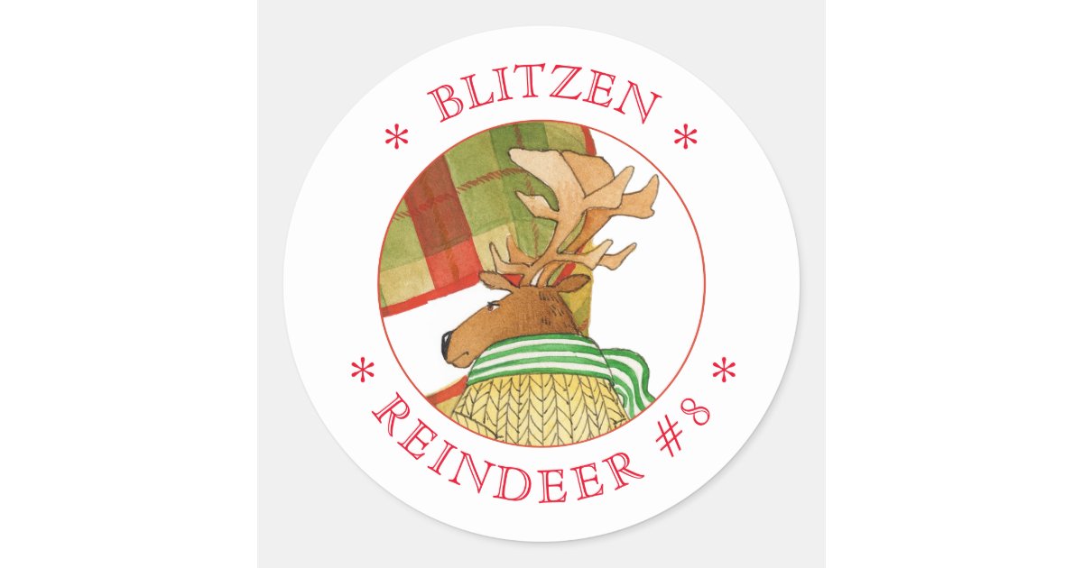 BLITZEN REINDEER Small Round Stickers | Zazzle