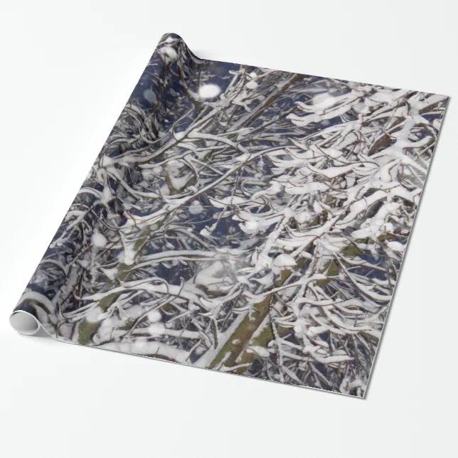 Blizzard Tree Snow Covered Branches Nature Photo Wrapping Paper | Zazzle