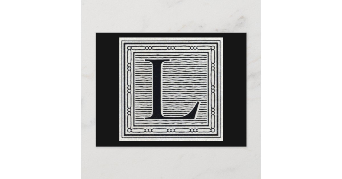 Block Letter "L" Woodcut Woodblock Inital Postcard | Zazzle