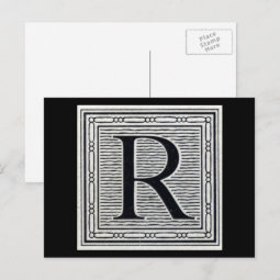 Block Letter "R" Woodcut Woodblock Inital Postcard | Zazzle