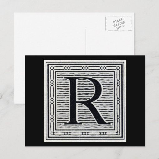 Block Letter "R" Woodcut Woodblock Inital Postcard | Zazzle