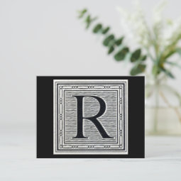 Block Letter "R" Woodcut Woodblock Inital Postcard | Zazzle