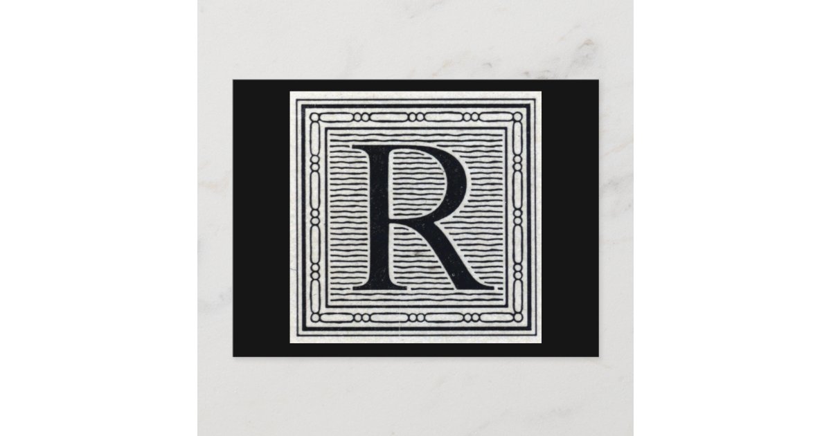 Block Letter "R" Woodcut Woodblock Inital Postcard | Zazzle