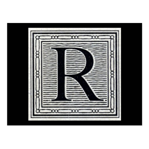 Block Letter "R" Woodcut Woodblock Inital Postcard | Zazzle