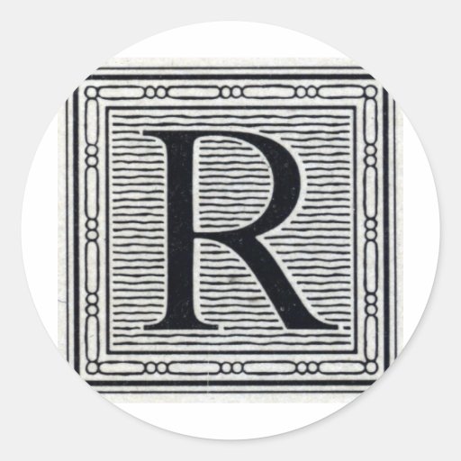 Block Letter "R" Woodcut Woodblock Inital Classic Round Sticker | Zazzle