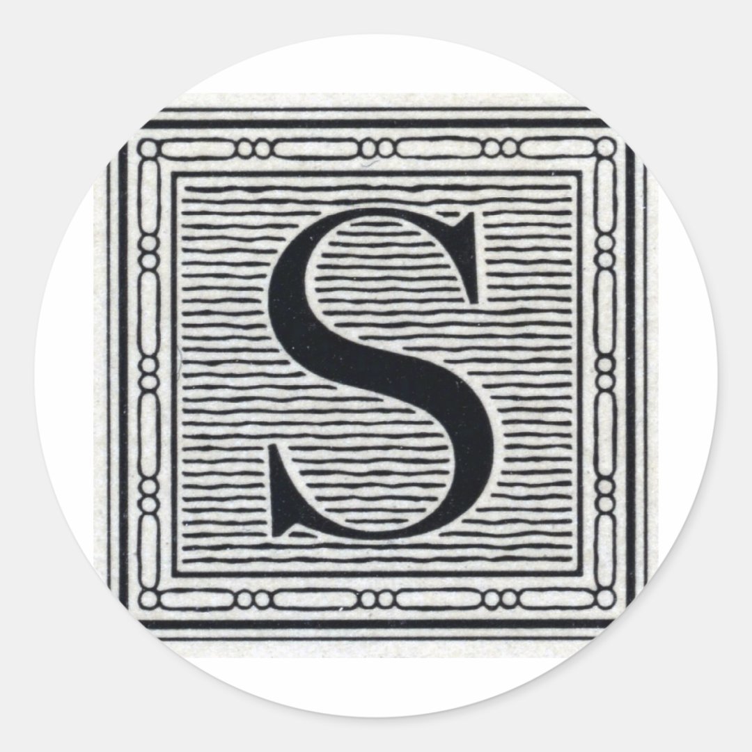 Block Letter "S" Woodcut Woodblock Inital Classic Round Sticker | Zazzle