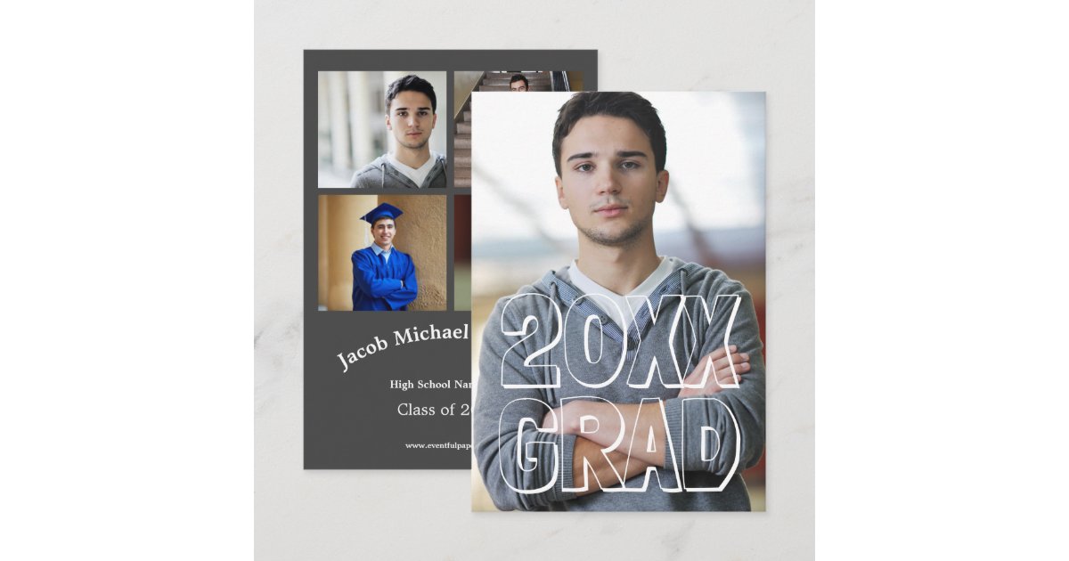 Block Letters Gray 3x5 - Graduation Announcement | Zazzle