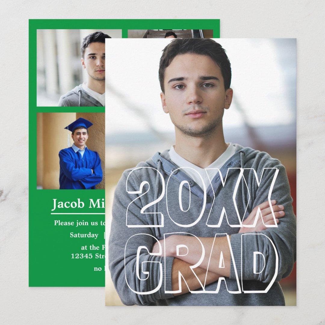 Block Letters Green - Graduation Announcement | Zazzle