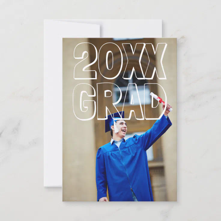 Block Letters White - 3x5 Graduation Announcement | Zazzle