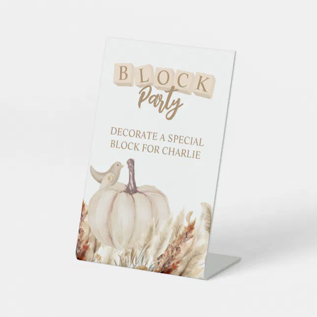 Block Party Fall Baby Shower Activity Pedestal Sign | Zazzle