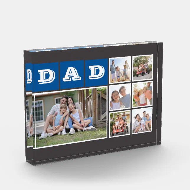Block Photo Collage DAD | Gray Blue Photo Block | Zazzle