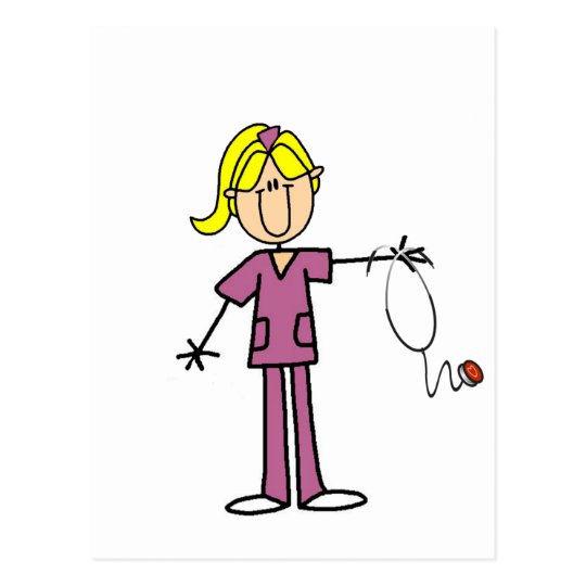 Blond Female Stick Figure Nurse T-shirts Postcard | Zazzle.com