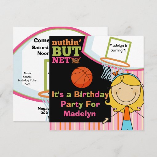 Blond Girl Basketball Birthday Invitation | Zazzle