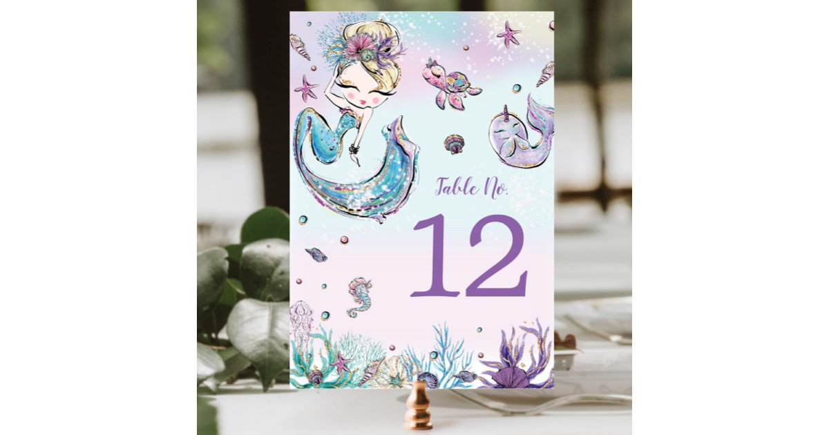 Blond Mermaid Under the Sea Table Number | Zazzle