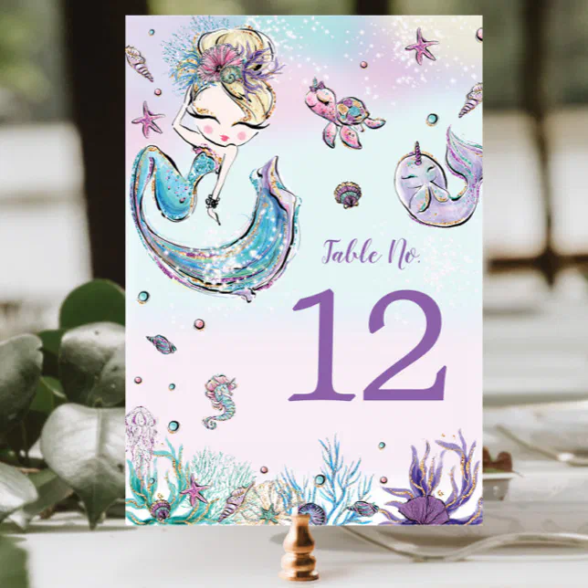 Blond Mermaid Under the Sea Table Number | Zazzle