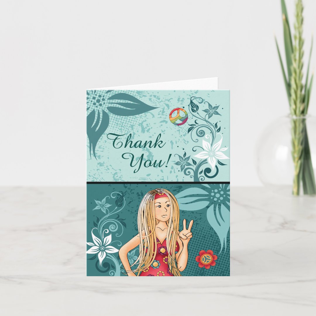 Blond Peace Hippie Girl Thank You Card | Zazzle