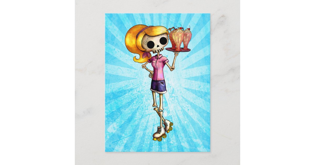 Blond Skeleton Waitress Postcard | Zazzle