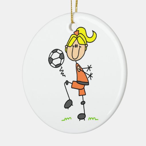Blond Stick Figure Soccer Player Girl Gifts Ceramic Ornament | Zazzle