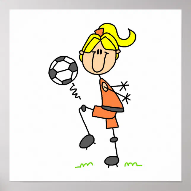Blond Stick Figure Soccer Player Girl Gifts Poster | Zazzle