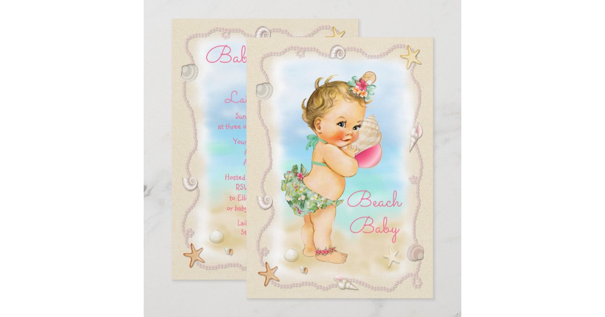 Blonde Beach Baby Conch Shell Baby Shower Invitation | Zazzle