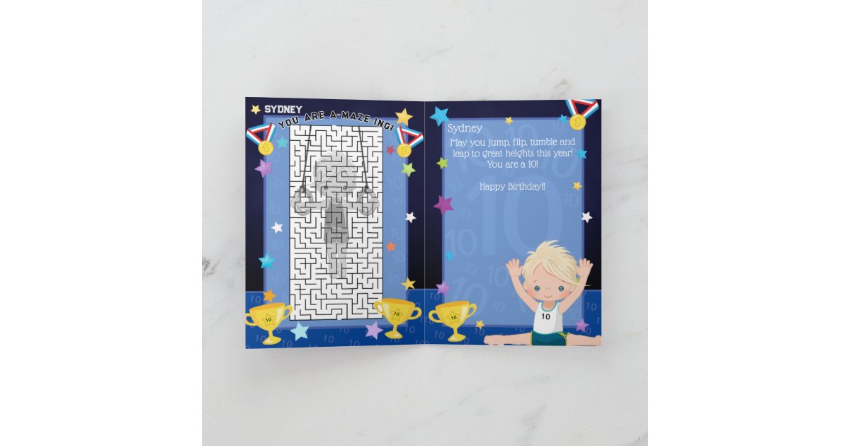 Blonde Boys Gymnastics You Are A-Maze-ing Birthday Card | Zazzle