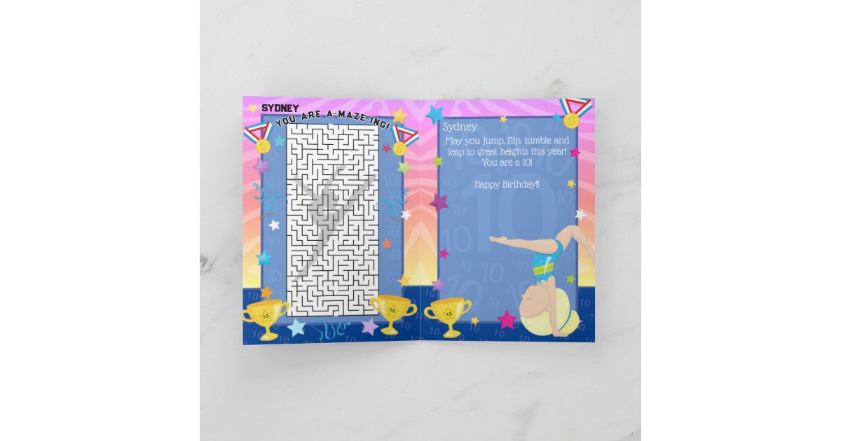 Blonde Girl Gymnastics You Are A-Maze-ing Birthday Card | Zazzle