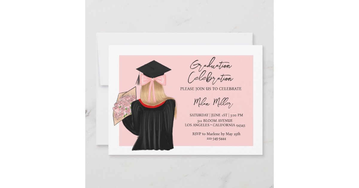 Blonde Hair Coquette Graduate Graduation Party Invitation | Zazzle