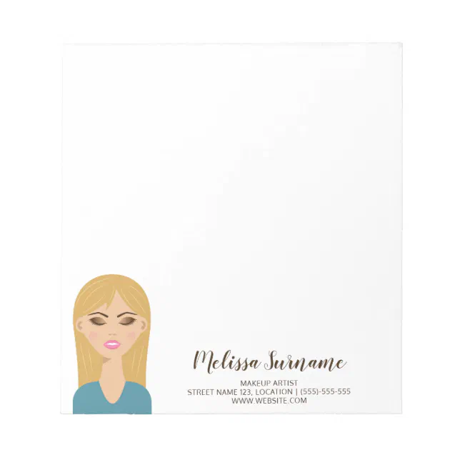 Blonde Hair Woman Personalized Name Makeup Artist Notepad | Zazzle