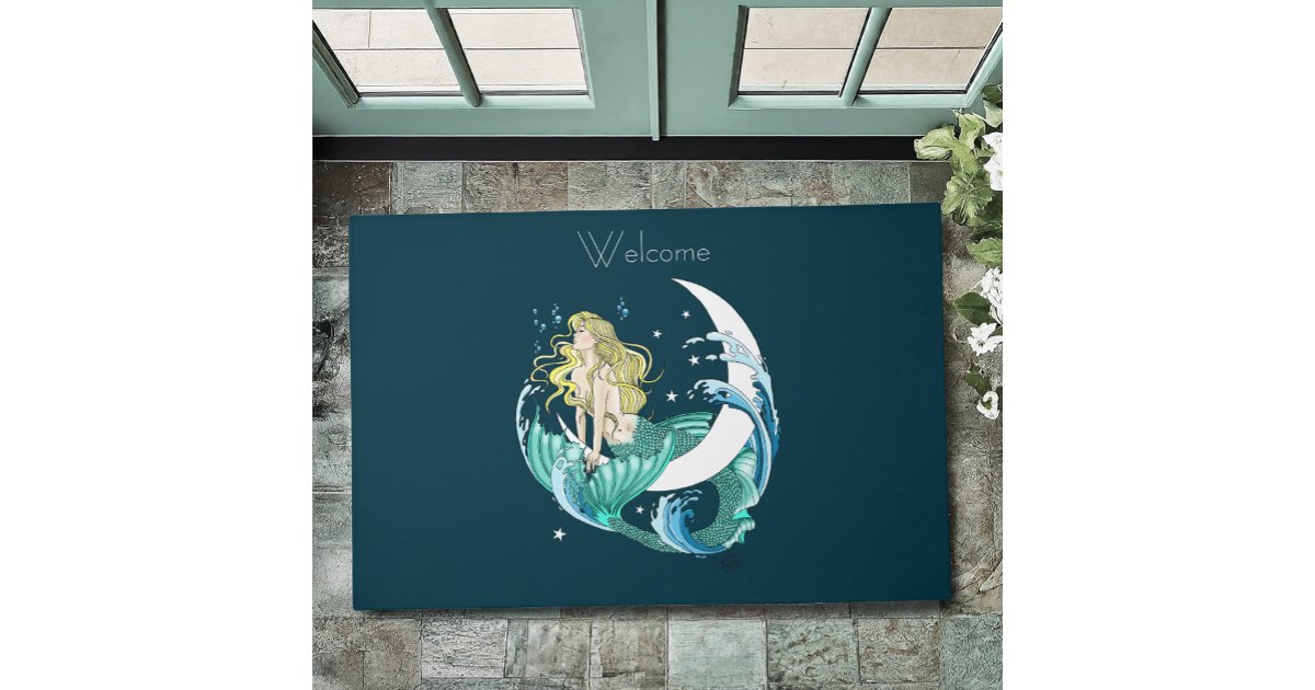 Blonde Mermaid Moon Fantasy Art Deco Doormat | Zazzle