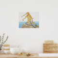 Blonde mermaid sitting on sea rock, side view. poster | Zazzle