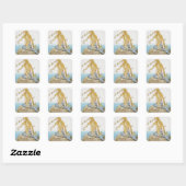 Blonde mermaid sitting on sea rock, side view. square sticker | Zazzle
