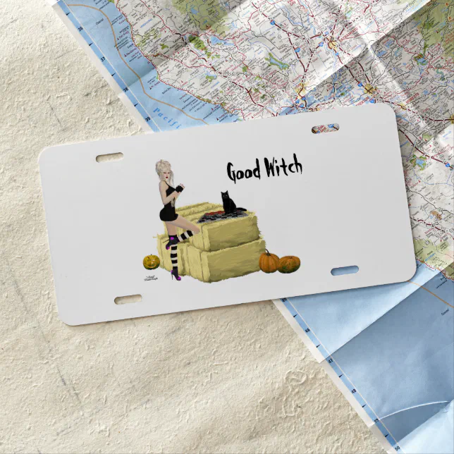 Blonde Witch Pin Up Girl License Plate | Zazzle