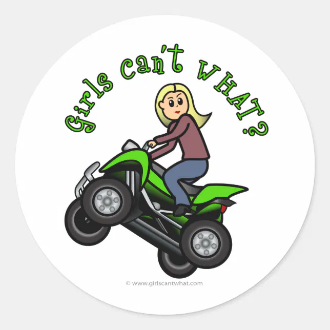 Blonde Woman ATV | Four Wheeler Driver Classic Round Sticker | Zazzle