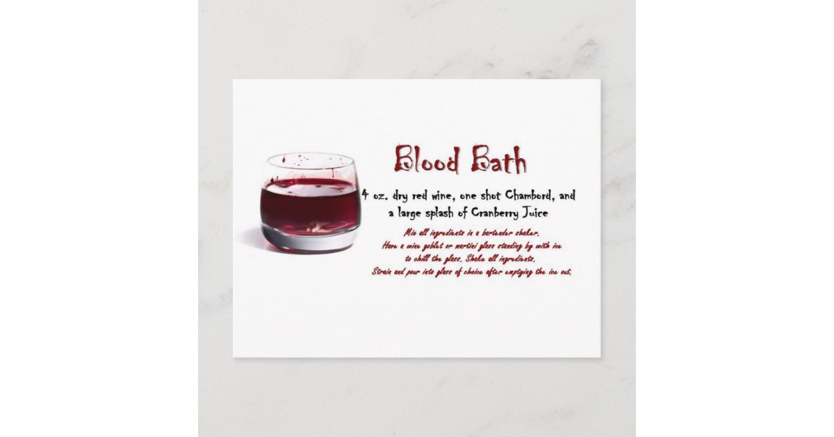 Blood Bath drink recipe Postcard | Zazzle