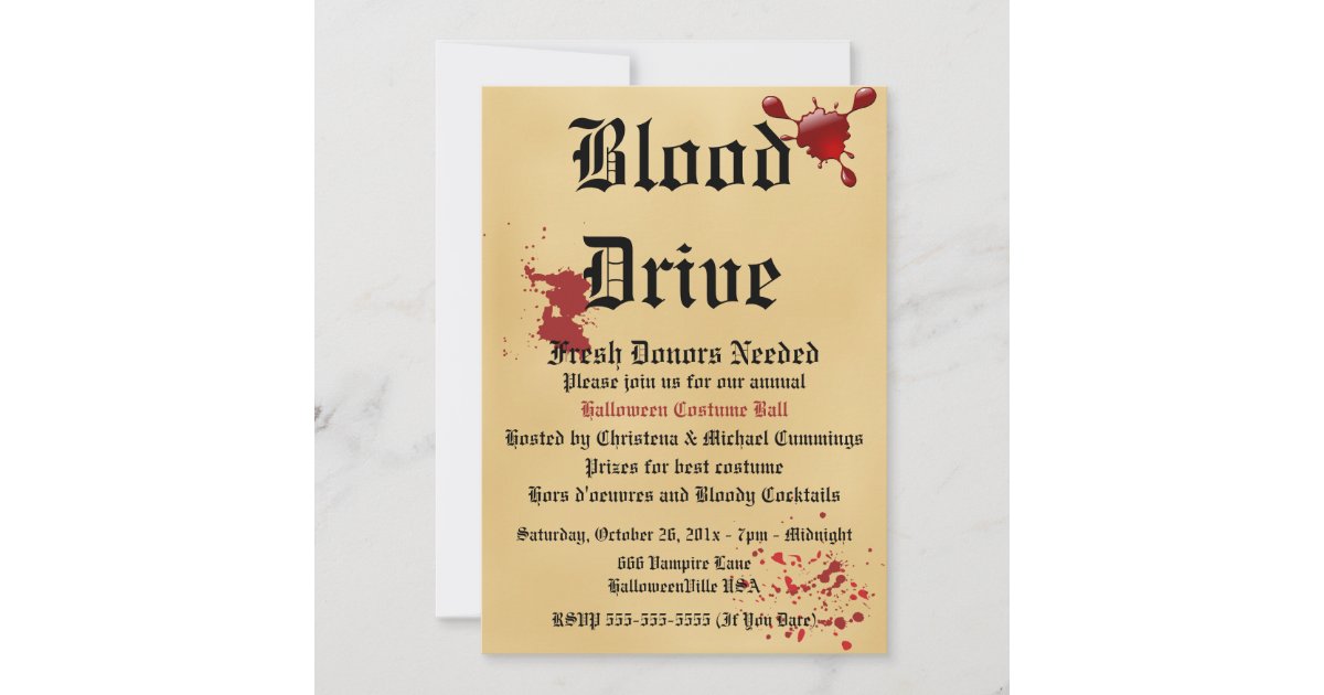 Blood Drive Vampire Halloween Party Invitation | Zazzle