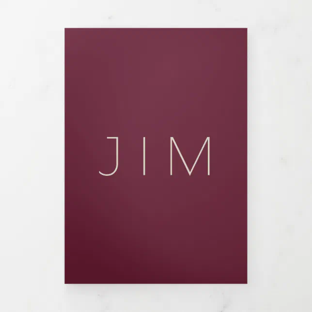 Blood Red Burgundy Formal minimal Wedding Tri-Fold Card | Zazzle