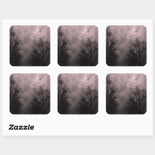 Blood Red Haunted Sky with Ravens Square Sticker | Zazzle