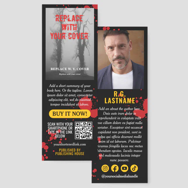 Blood Spatter Yellow Book Cover About the Author Bookmarks | Zazzle