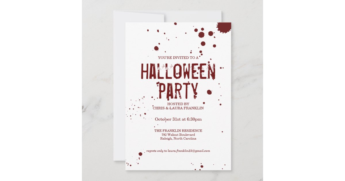 Blood Splatter Creepy Halloween Party Invitation | Zazzle