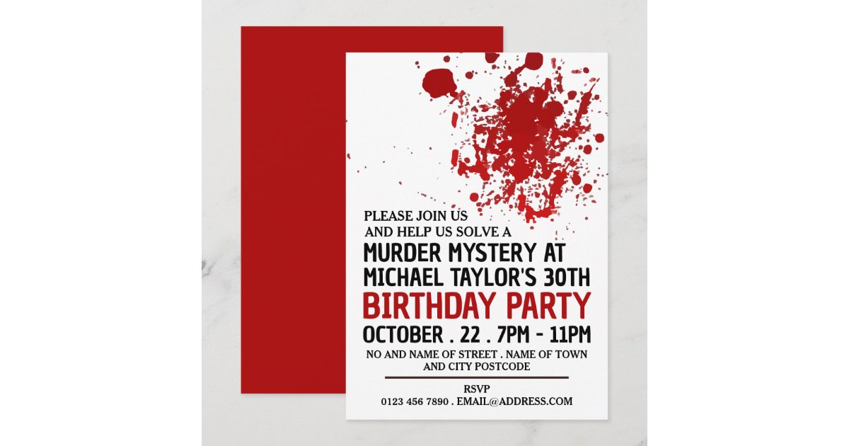 Blood Splatter, Murder Mystery Birthday Party Invitation | Zazzle