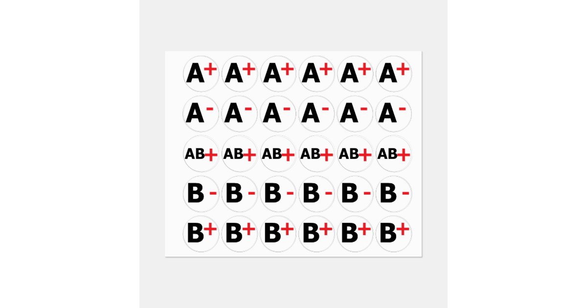 BLOOD TYPES LABELS | Zazzle