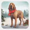 Bloodhound Dog in Snow Christmas Square Sticker | Zazzle
