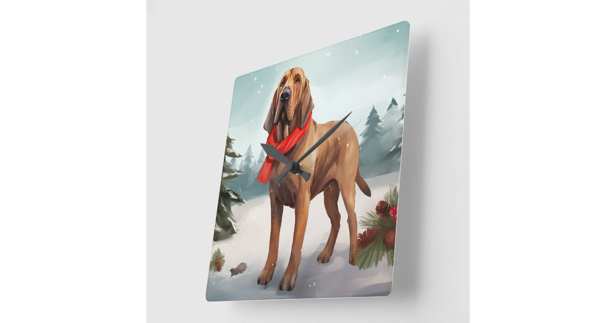 Bloodhound Dog in Snow Christmas Square Wall Clock | Zazzle