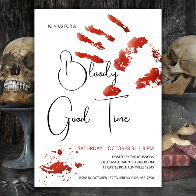 Bloody Good Time Halloween Invitation, Bloody Hand Invitation | Zazzle